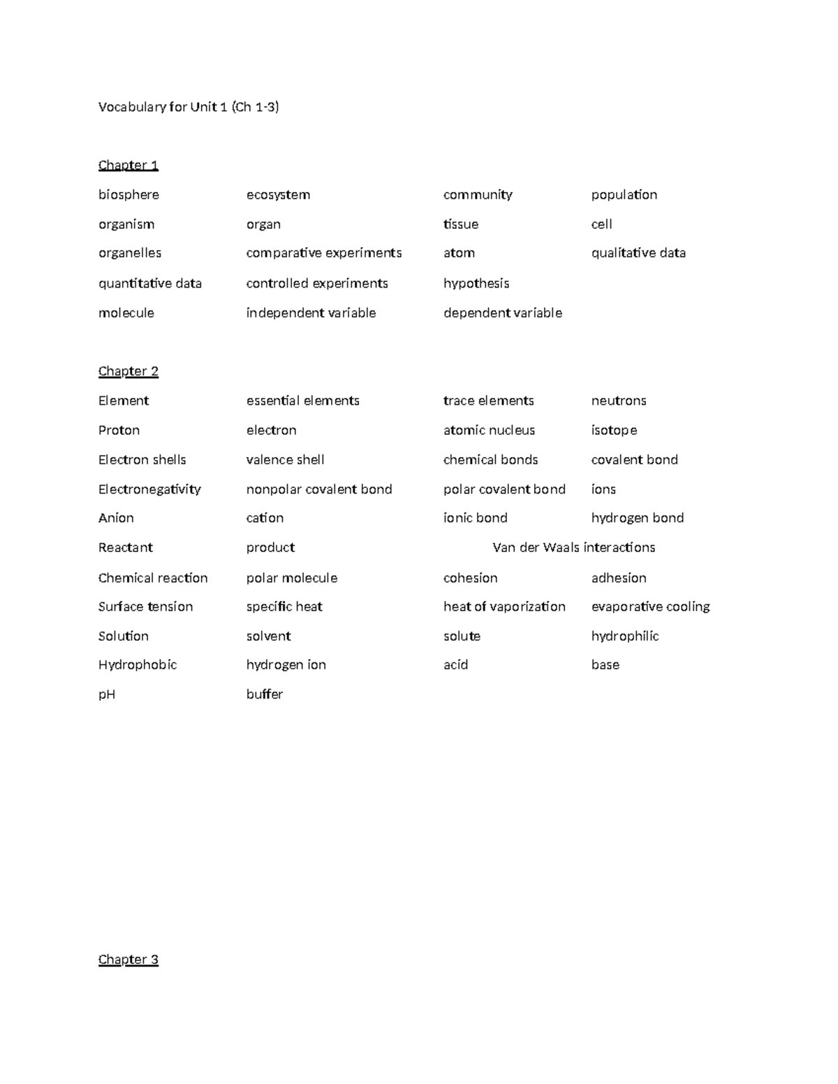 Vocabulary for Unit 1 - Studocu