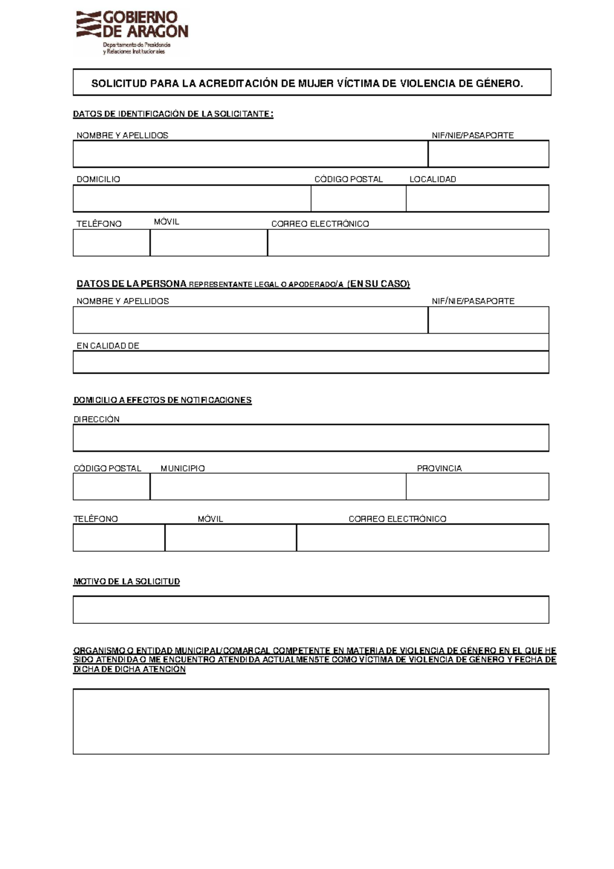 Plantilla formulario - practica - SOLICITUD PARA LA ACREDITACIÓN DE MUJER VÍCTIMA DE VIOLENCIA ...