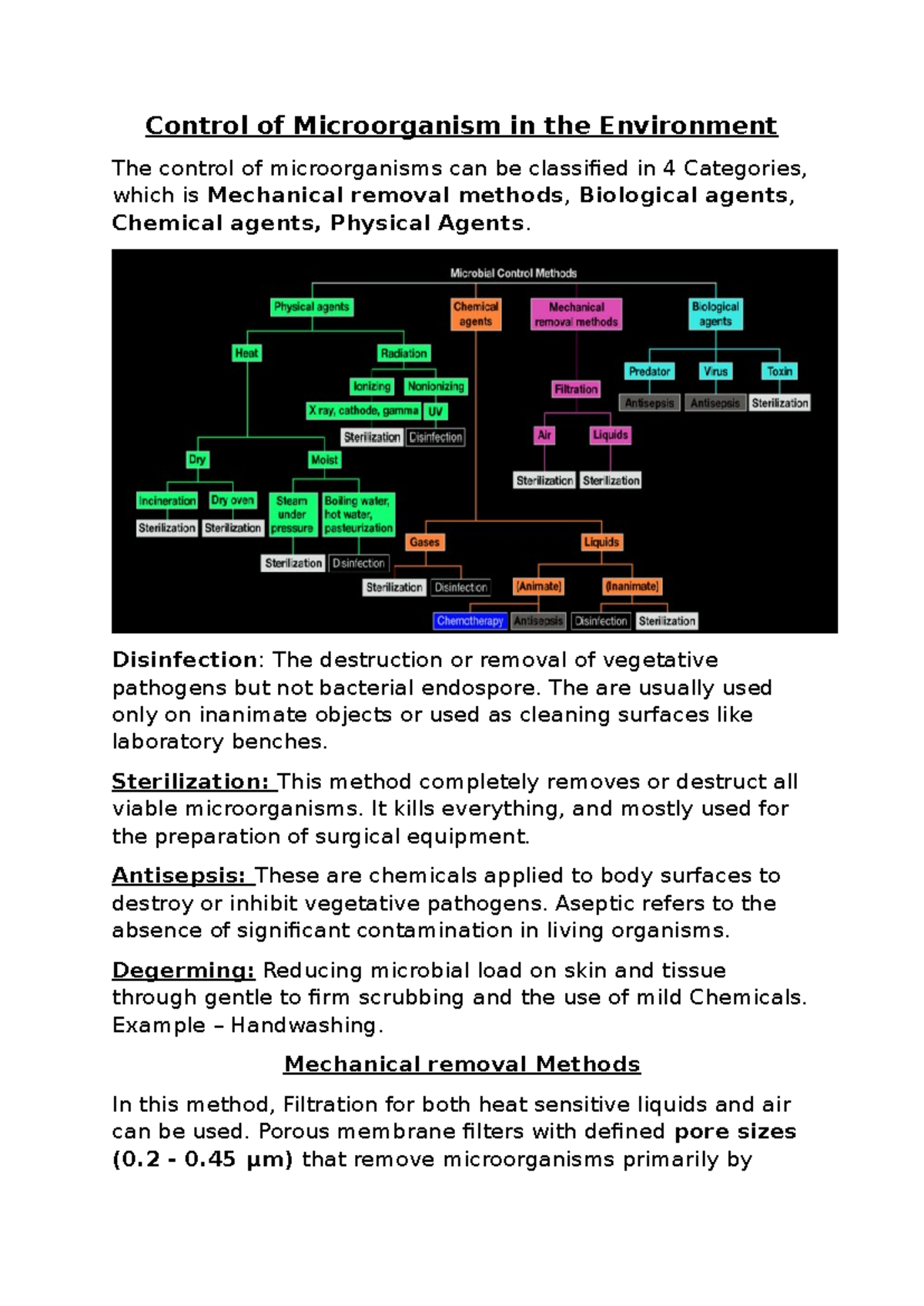Chapter 8 Microbiology Notes - Control of Microorganism in the ...
