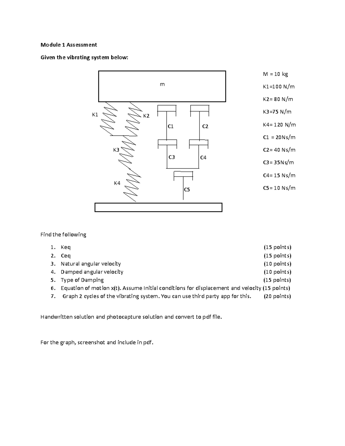 ME171 Module 1 Assessment - Module 1 Assessment Given the vibrating ...