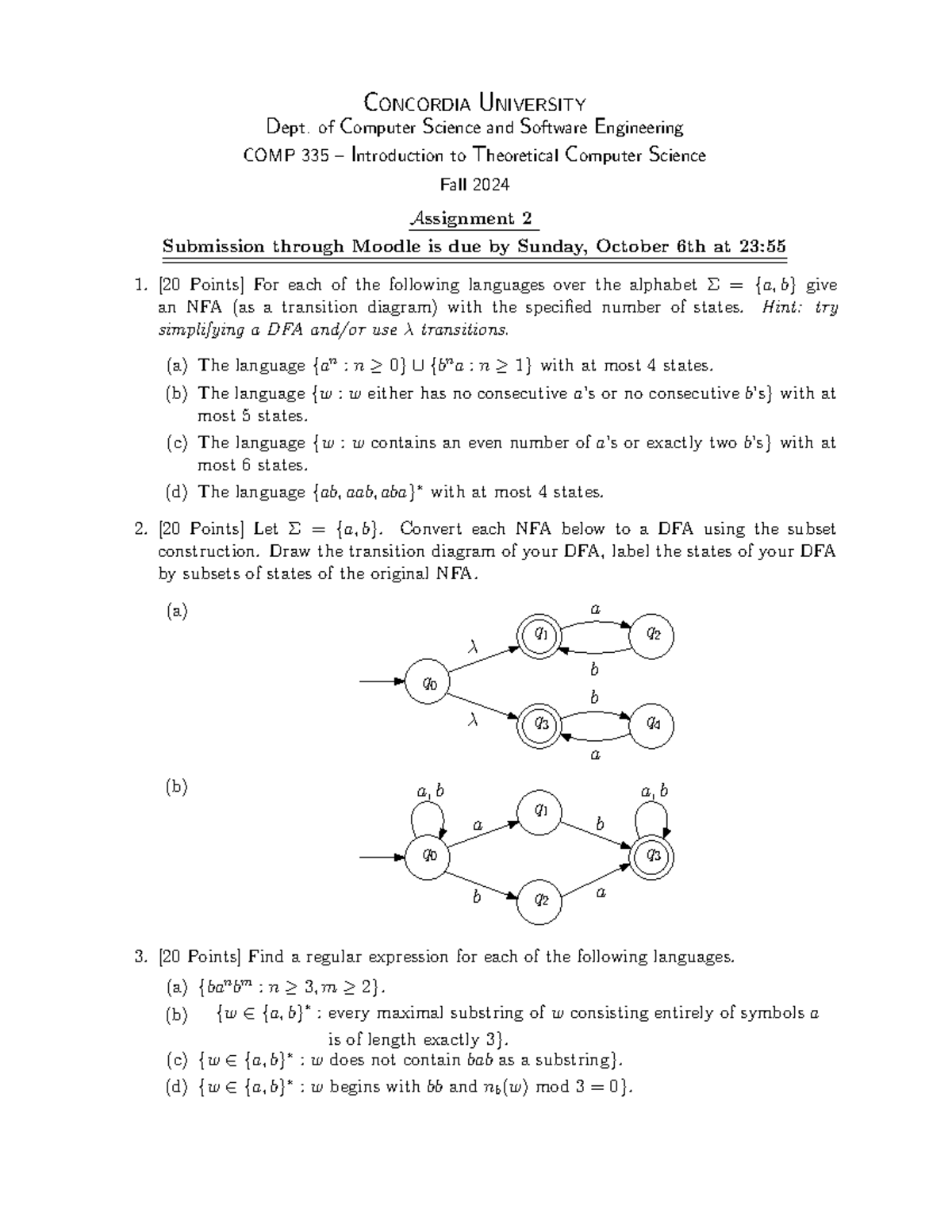 Assignment 2 - Comp 335 - CONCORDIA UNIVERSITY Dept. of Computer Science and Software ...