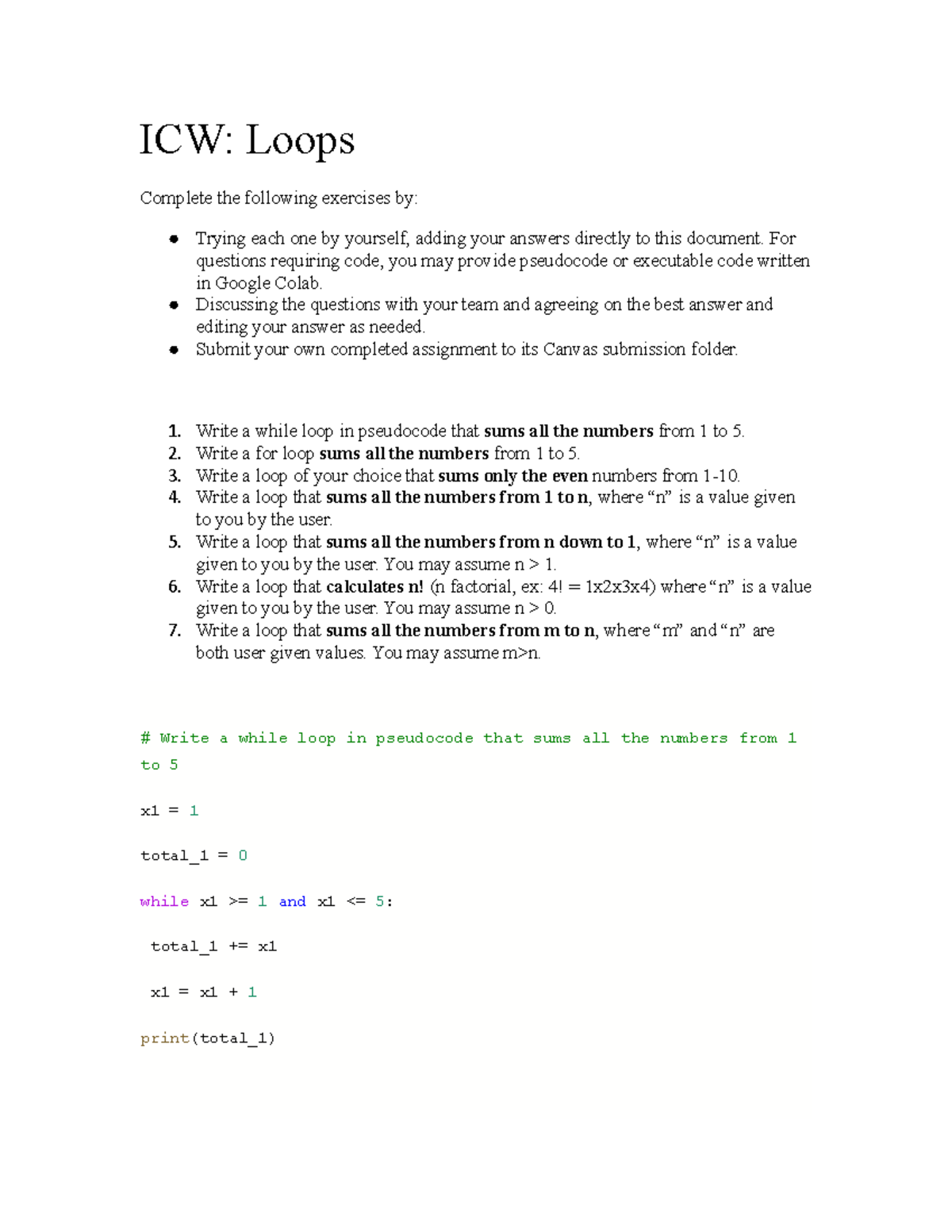 ICW Loops-1 - COURSE: BUS4 110A Fundamentals of Management Information Systems - ICW: Loops ...
