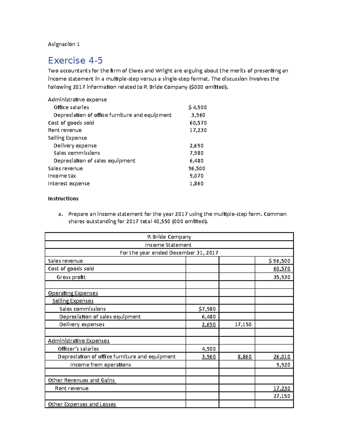 intermediate accounting 3 Exercise 4-5 and Problem 5-2 - Asignación 1 ...