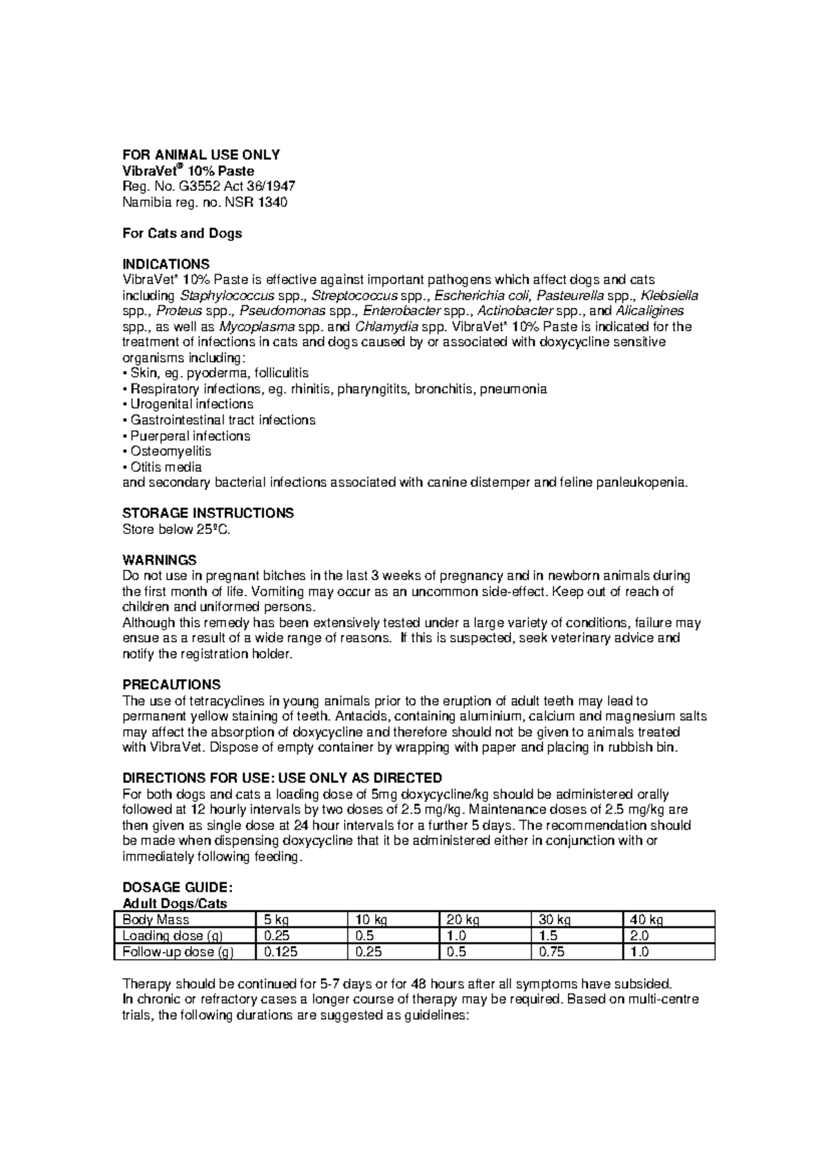 Vibravet - Sản khoa - FOR ANIMAL USE ONLY VibraVet® 10% Paste Reg. No ...