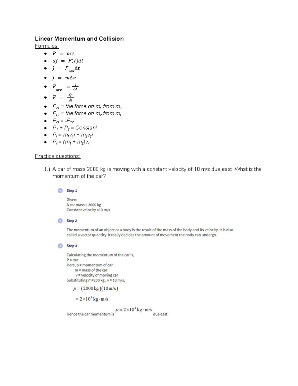 Linear Momentum and Collision practice - Linear Momentum and Collision ...