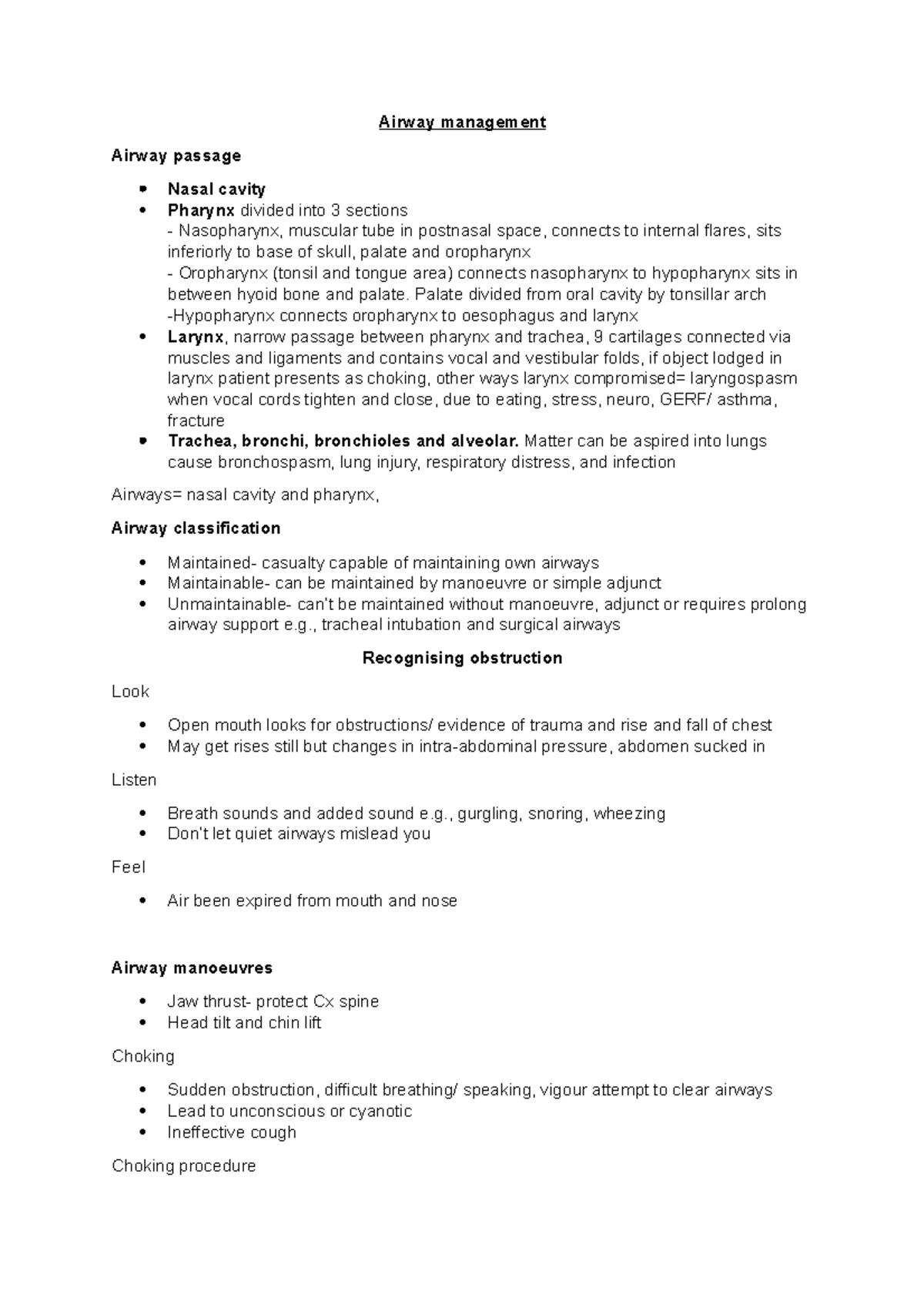 Airway mangements - Airway management Airway passage Nasal cavity ...