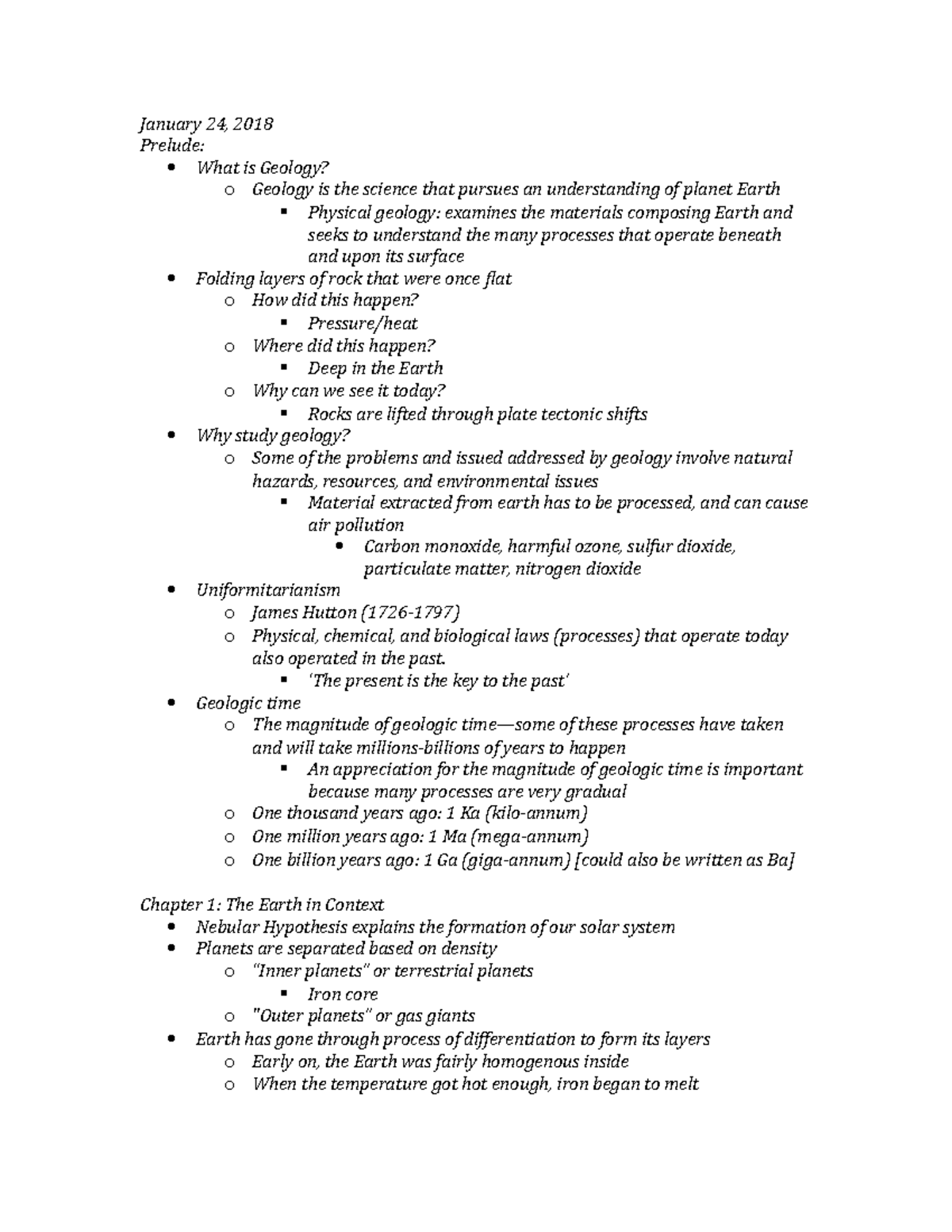Intro to Geology Lecture Notes - January 24, 2018 Prelude: What is ...