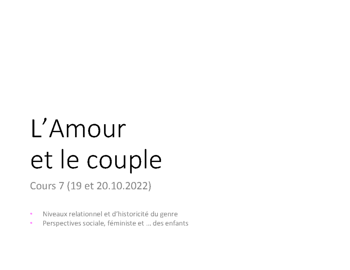 Cours 7 amour A2022 rev - Text to study in class. - L’Amour et le ...