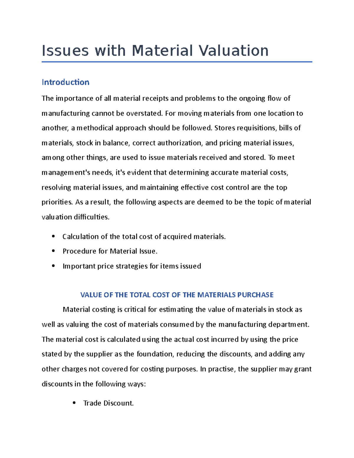 Issues with Material Valuation - Issues with Material Valuation ...