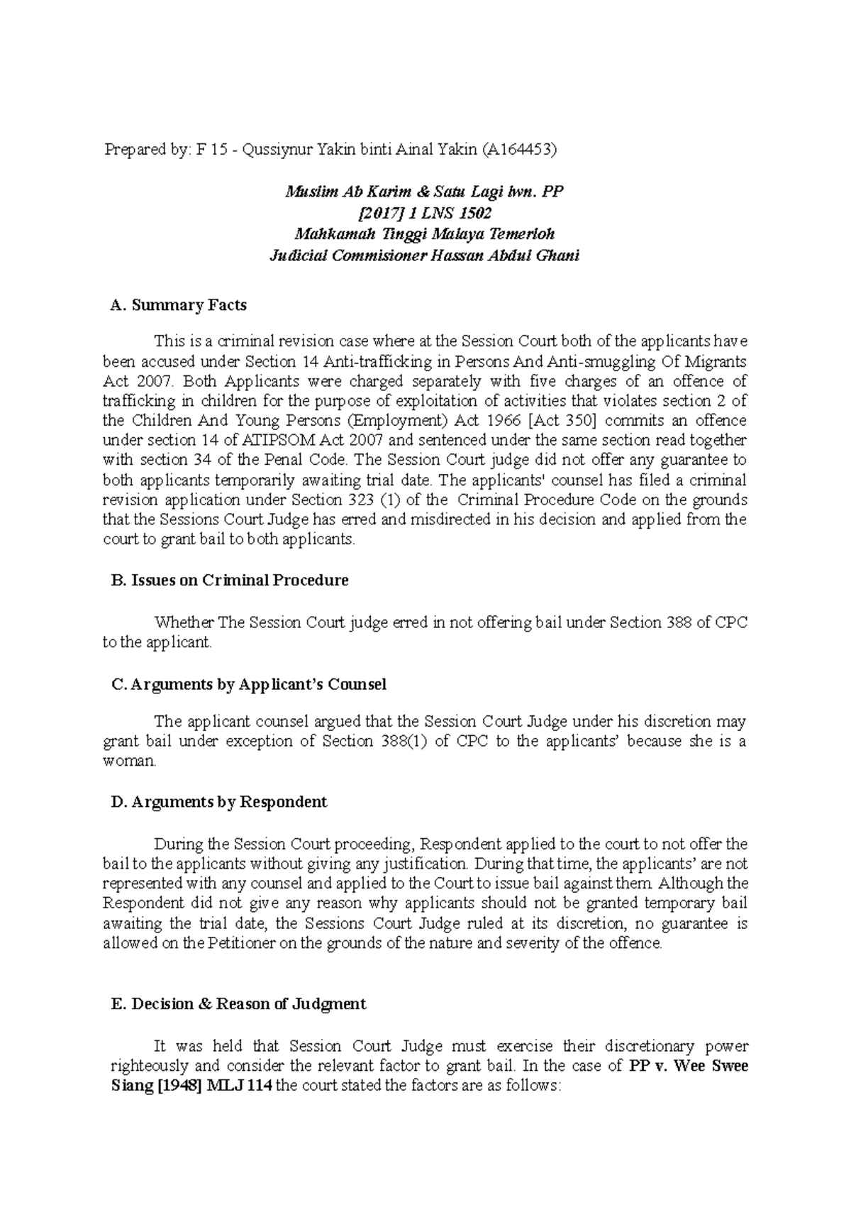 CPC 1ST CASE PREP - Case Presentation - Prepared by: F 15 - Qussiynur ...