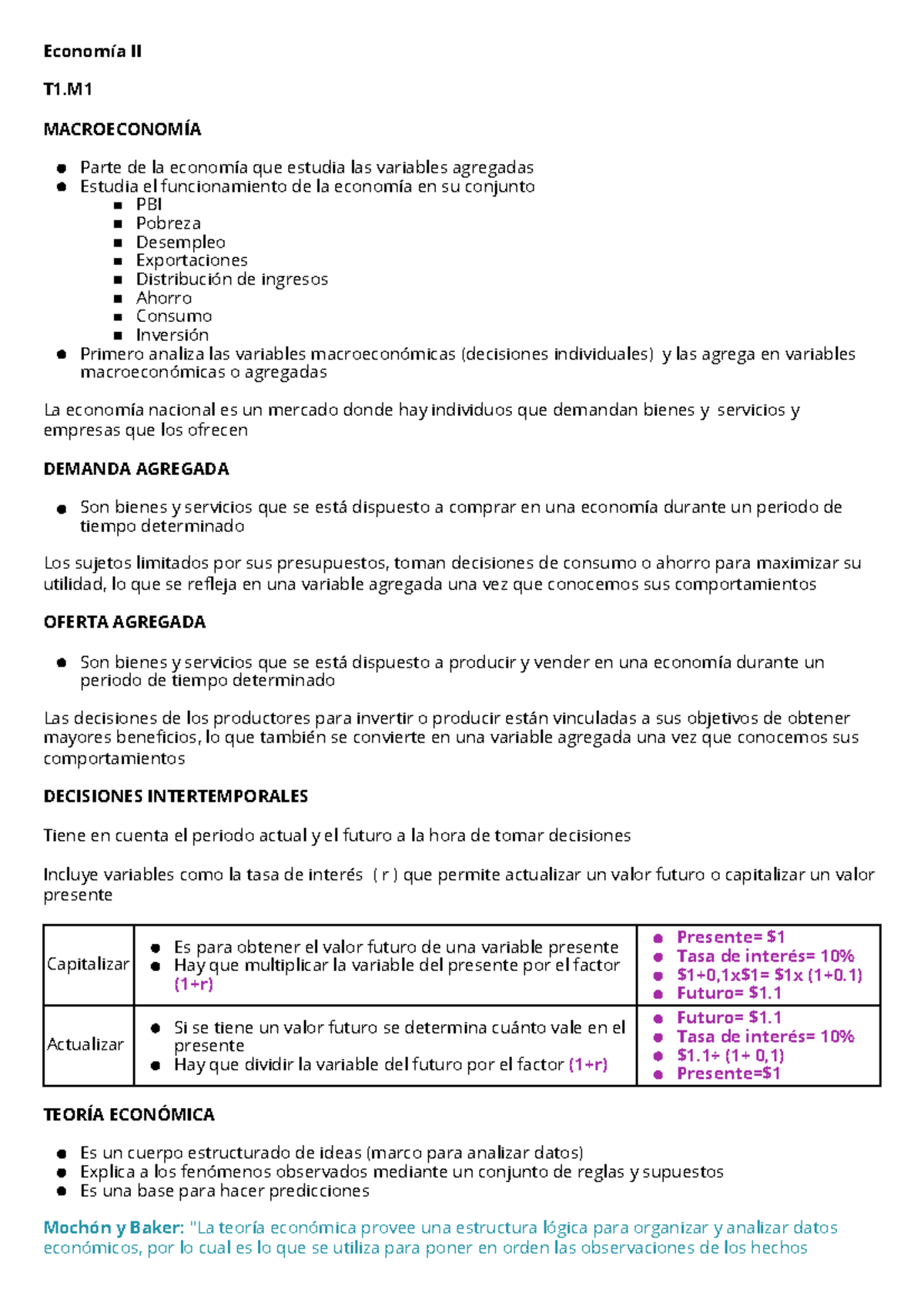Economia II resumen modulo 1 - Economía II T1 MACROECONOMÍA La economía ...