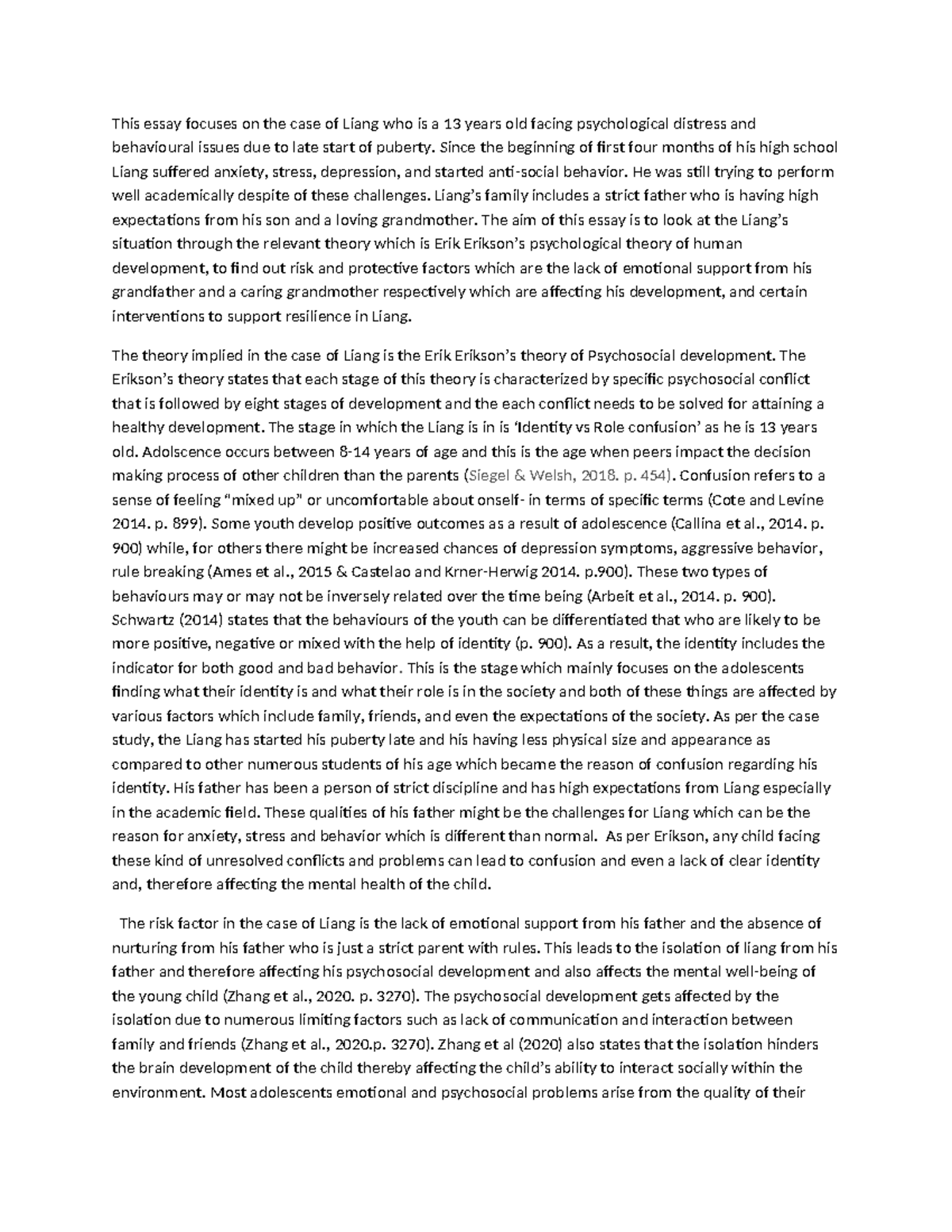 1237 words of psychological dev - This essay focuses on the case of ...