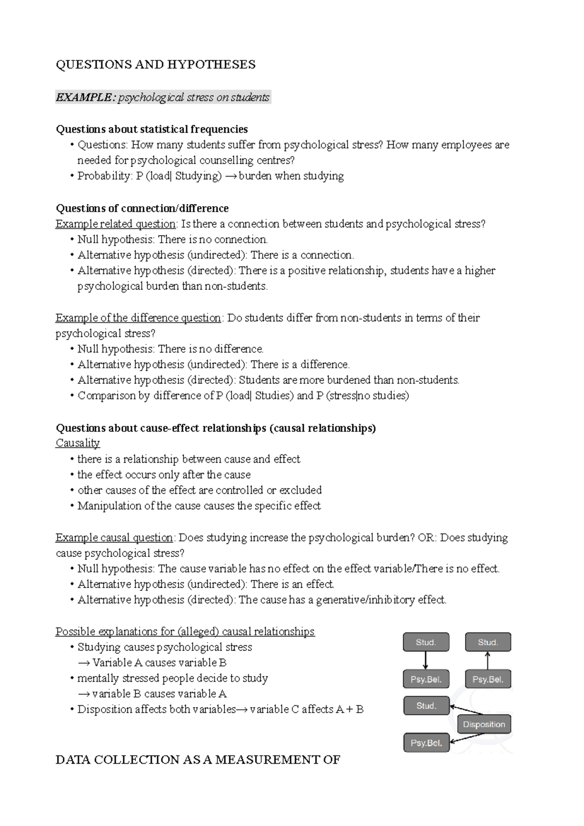 Statistics summary 1: Hypotheses and variables - QUESTIONS AND ...