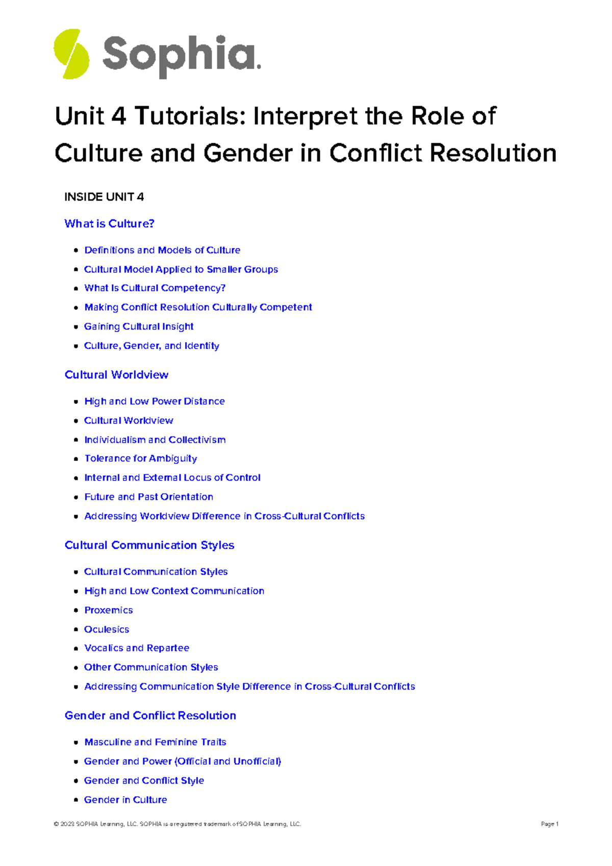 Unit 4 tutorials interpret the role of culture and gender in conflict resolution - Unit 4 ...