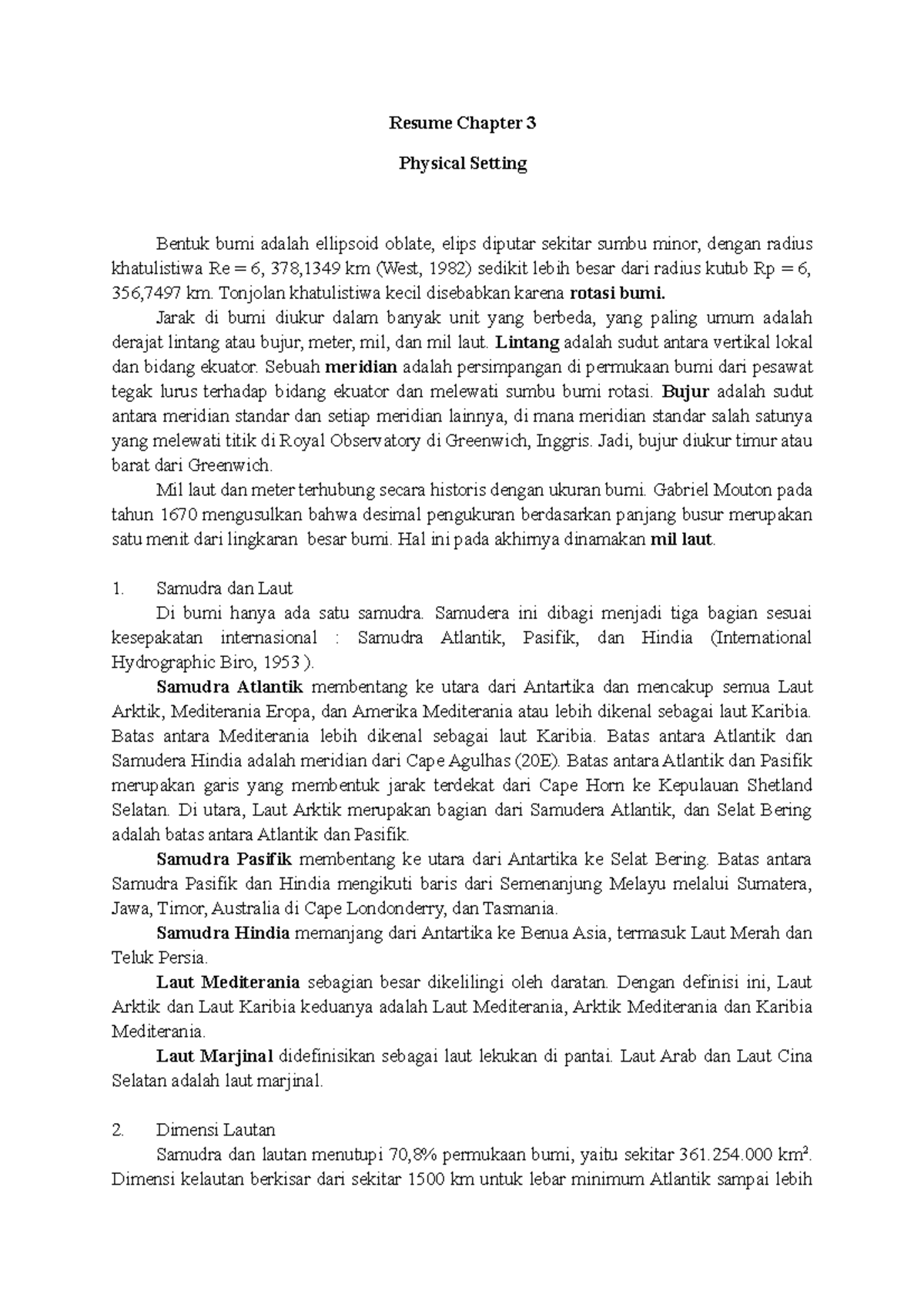 Resume Chapter 3 3516100043 - Resume Chapter 3 Physical Setting Bentuk ...