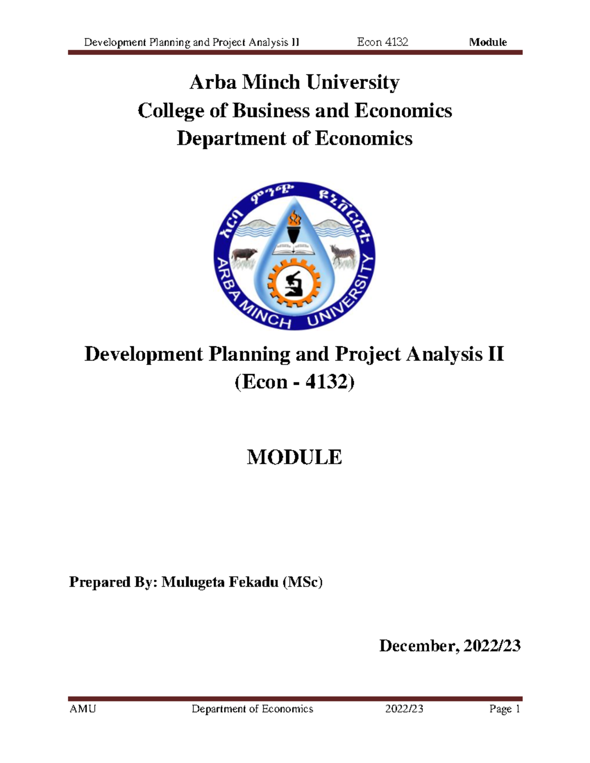Dev. Pla. Project Analysis II - Arba Minch University College of ...