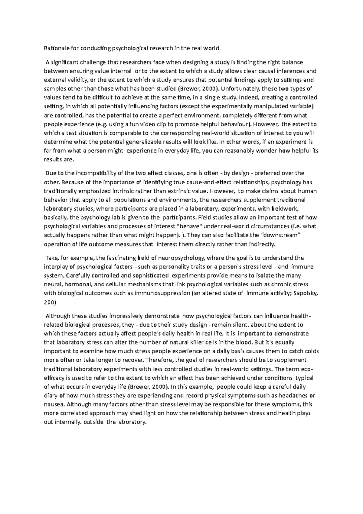 Rationale for conducting psychological research in the real world notes ...
