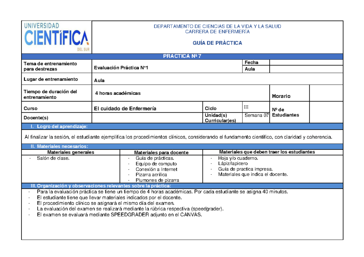 GUÍA Cuidado DE Enfermería SEM-7 Sesión-7 2024 1 - DEPARTAMENTO DE ...