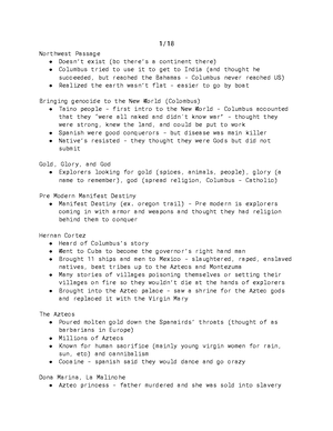 HIST 116 Notes - Olivia Rutenberg HIST 116 Lecture and Reading Notes ...