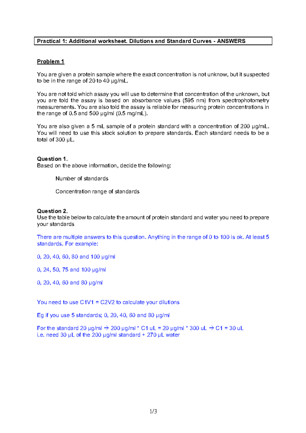 91320 - MB - Practical 1 online worksheet Autumn 2023 - answers - 1 / 3 Practical 1: Additional ...