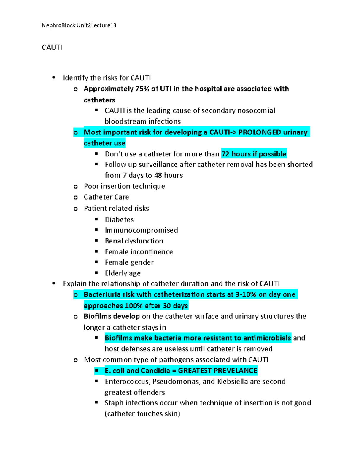 Unit2Lecture 13 Cauti - This lecture focused on catheter-acquired UTI's ...