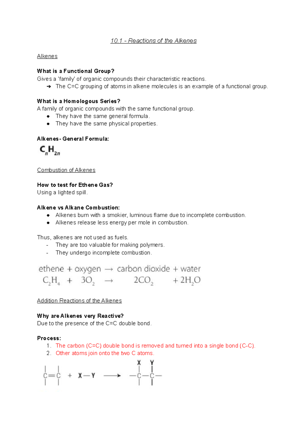 Organic Reactions - Chemistry Unit 10 - 10 - Reactions of the Alkenes ...