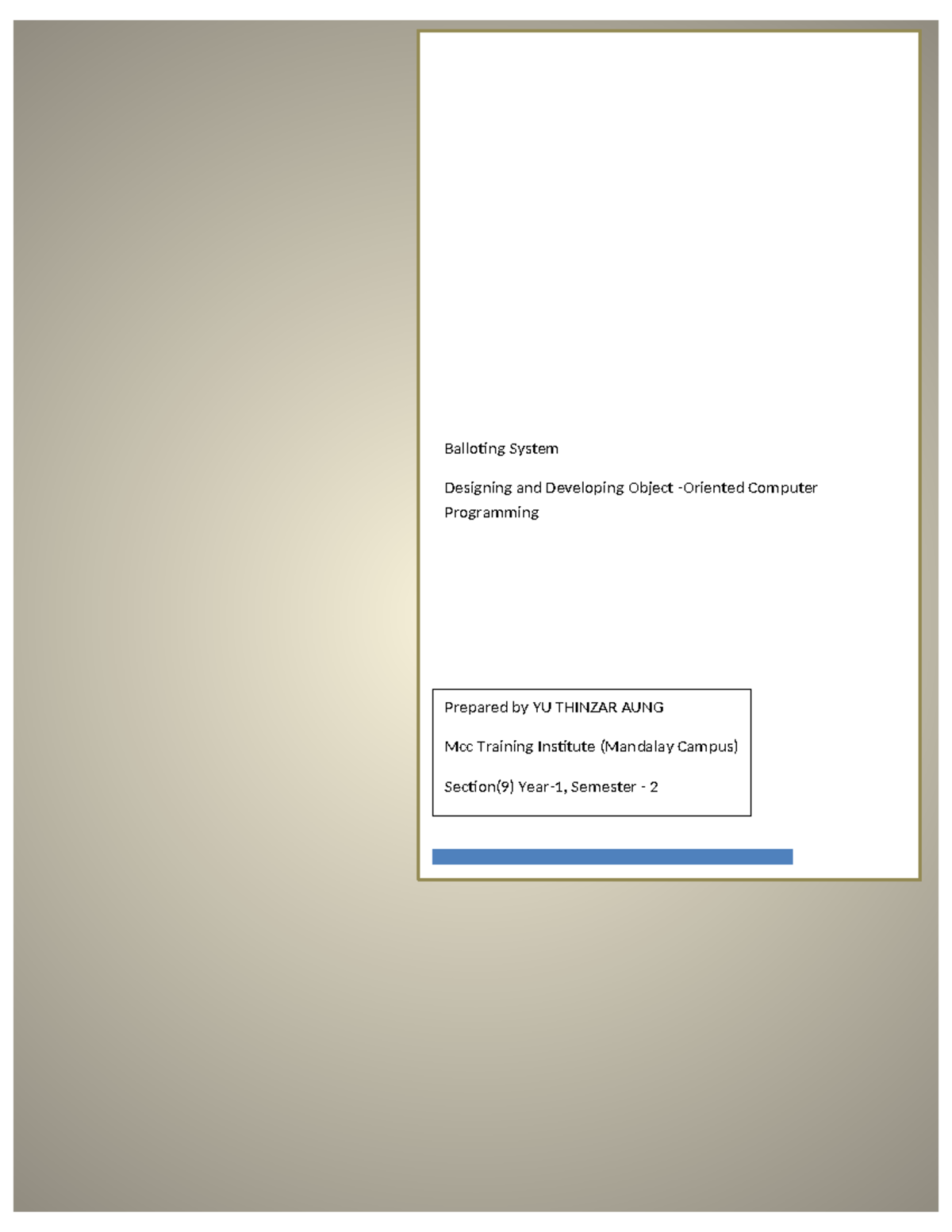 YU Thinzar AUNG Ddoocp 00148185 - Designing and Developing Object ...