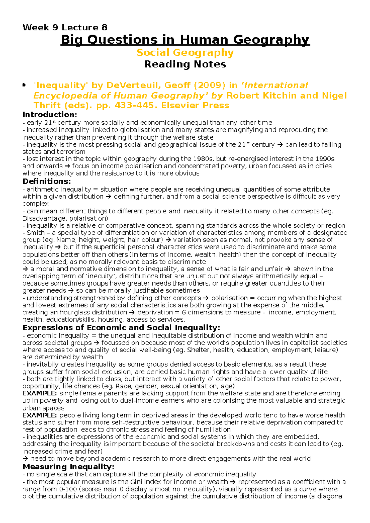 Week 9 Lecture 8 social geography - Week 9 Lecture 8 Big Questions in ...