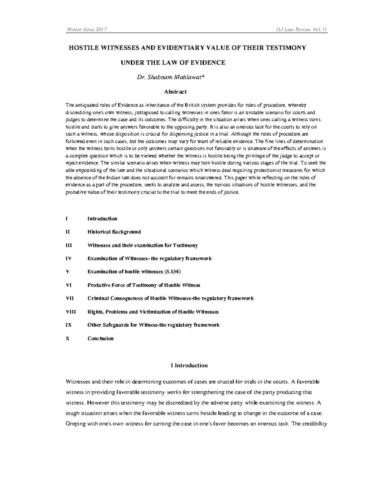 Shabnam - Material - HOSTILE WITNESSES AND EVIDENTIARY VALUE OF THEIR ...