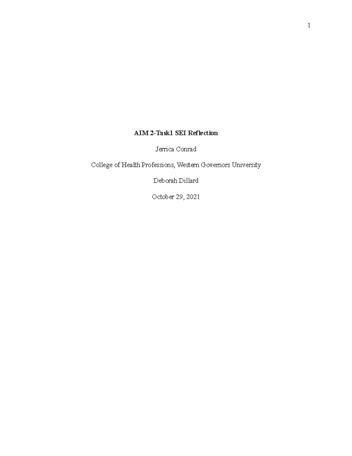D024 AIM 2 reflection paper - 1 AIM SEI Reflection Jerrica Conrad ...