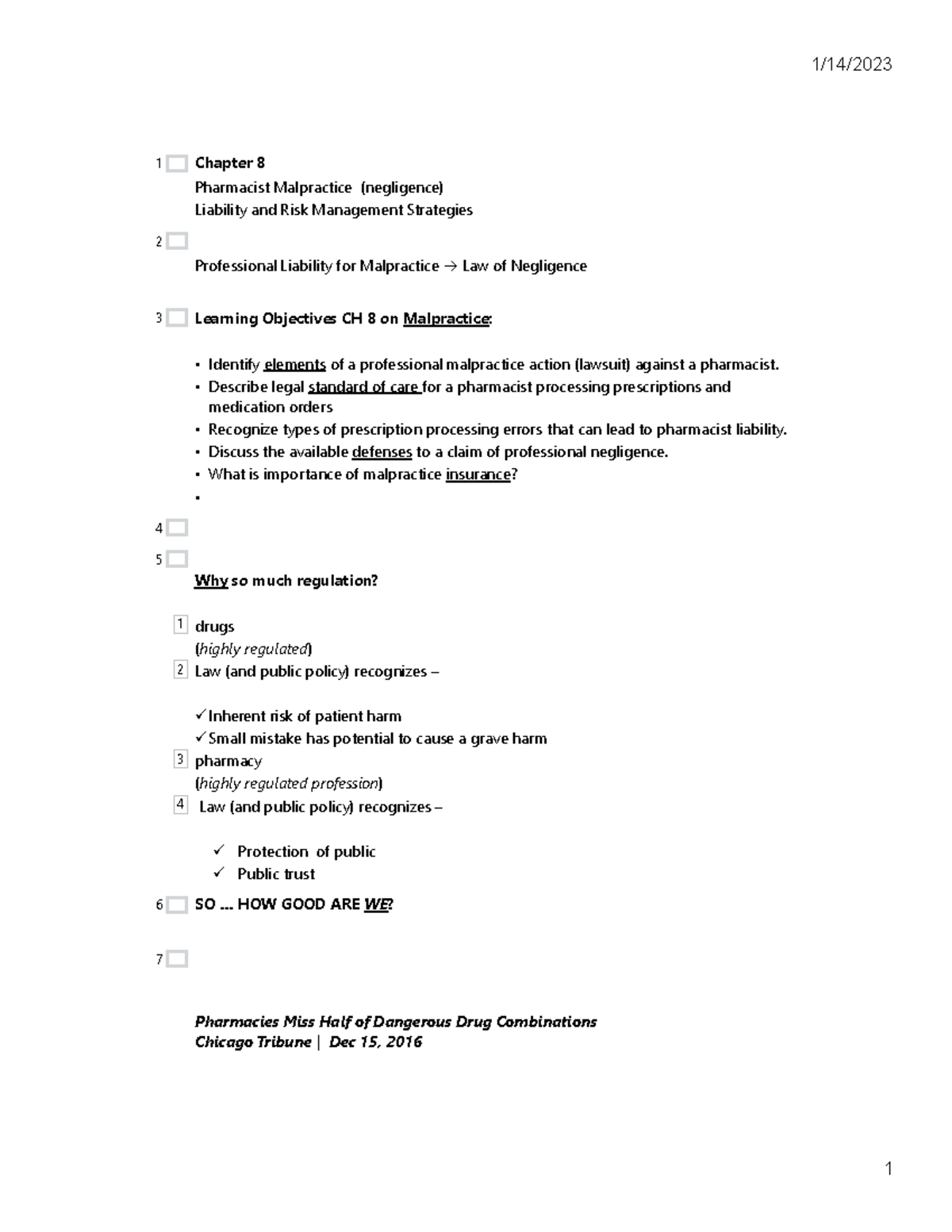 Study Guide CH 8 Outline 1- Negligence & Malpractice - Chapter 8 ...