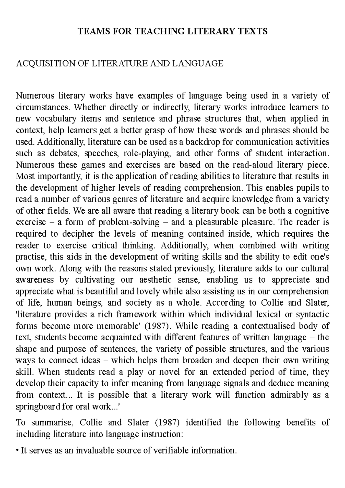 Teams FOR Teaching Literary Texts TEAMS FOR TEACHING LITERARY TEXTS teams-for-teaching-literary-texts-teams-for-teaching-literary-texts