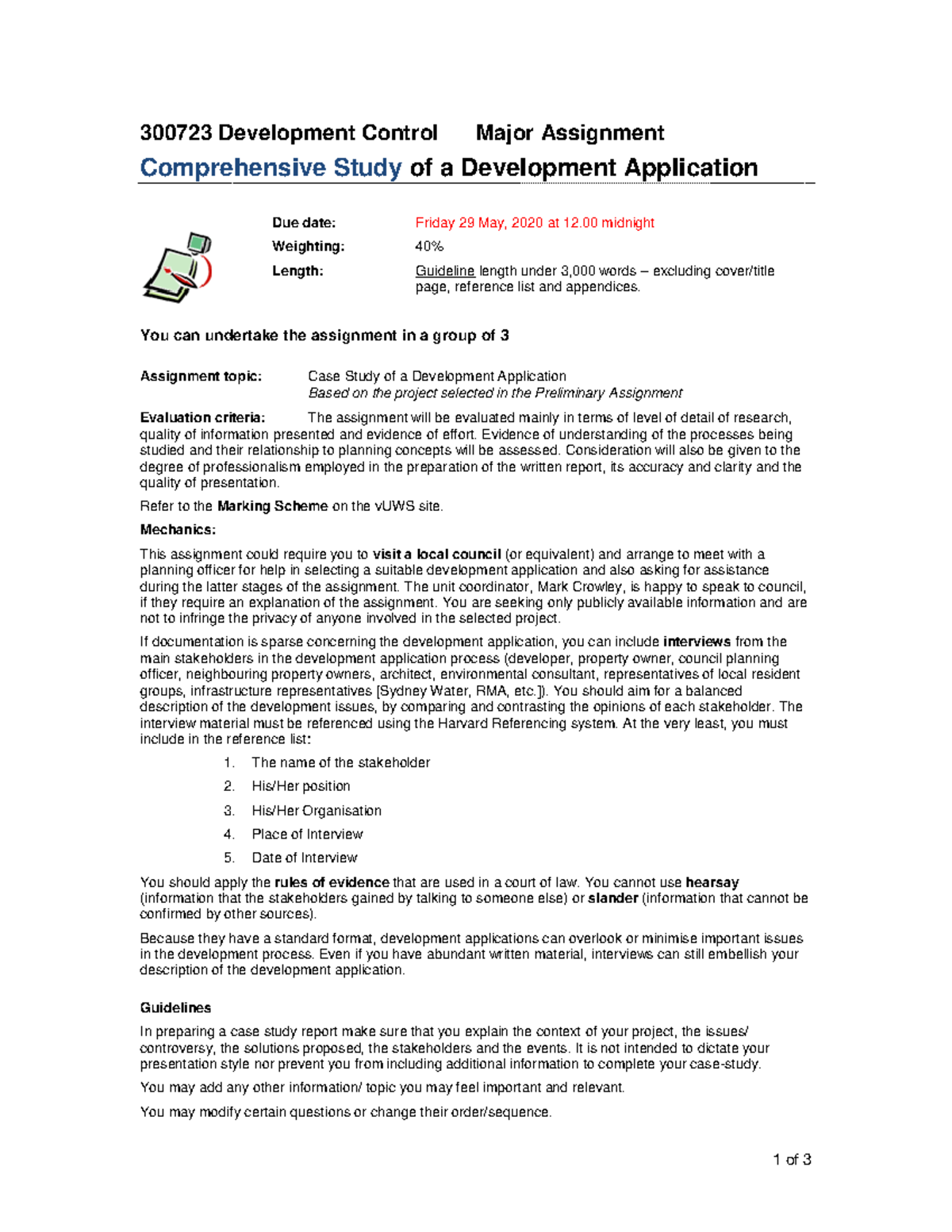 Major Assignment 2020 - prac - 1 of 3 300723 Development Control Major ...