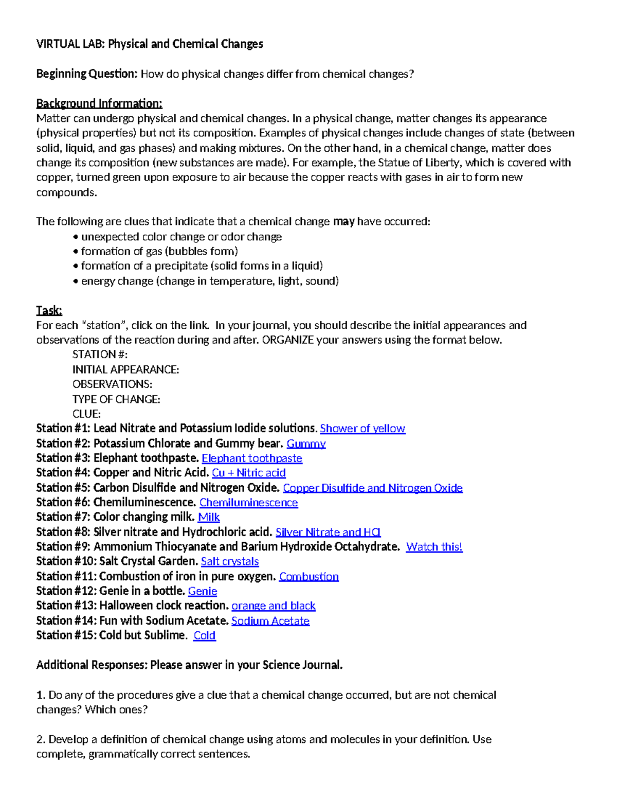 Physical and Chemical Change Virtual Lab - VIRTUAL LAB: Physical and ...