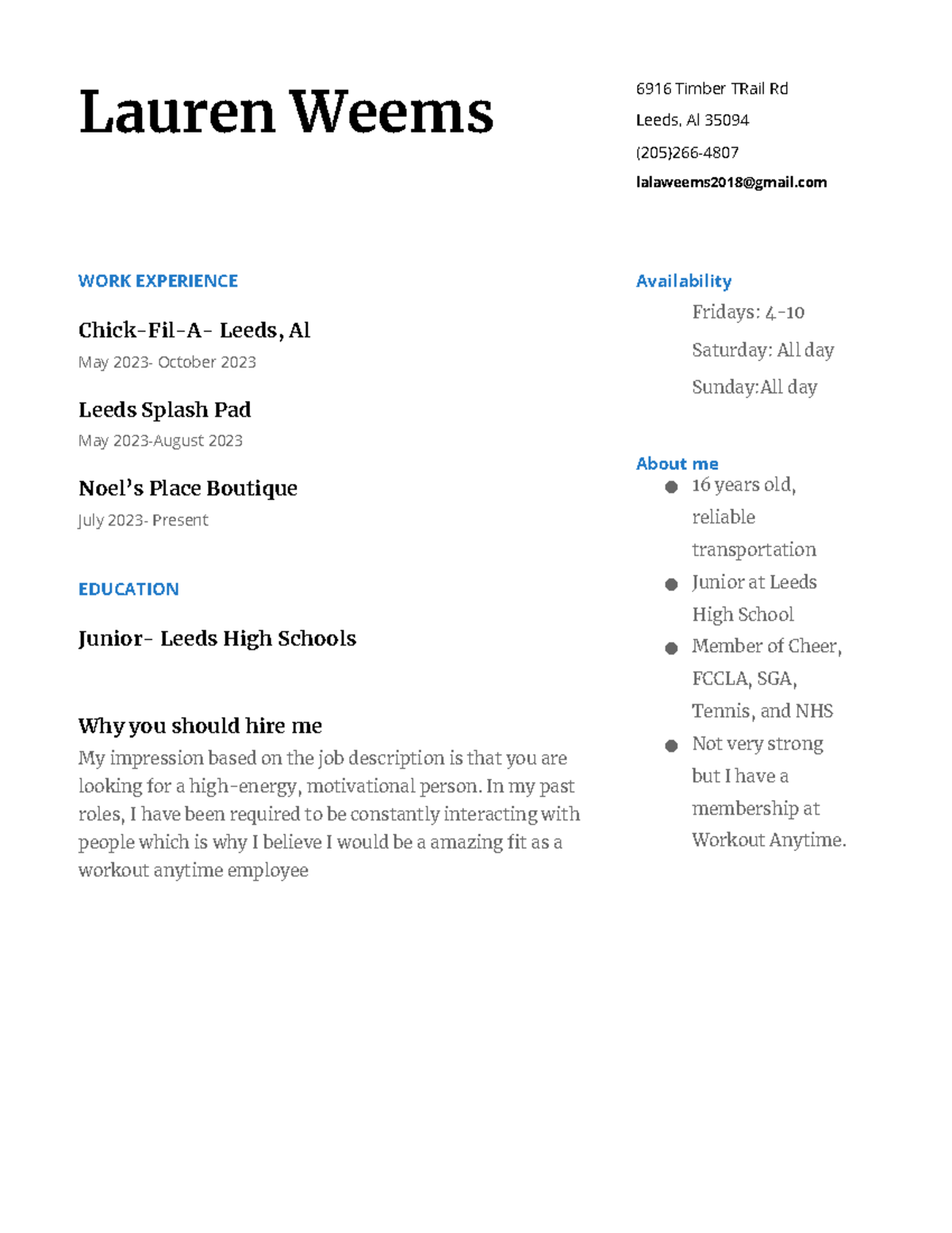 WA Job application - oiuytrewqa - Lauren Weems 6916 Timber TRail Rd ...