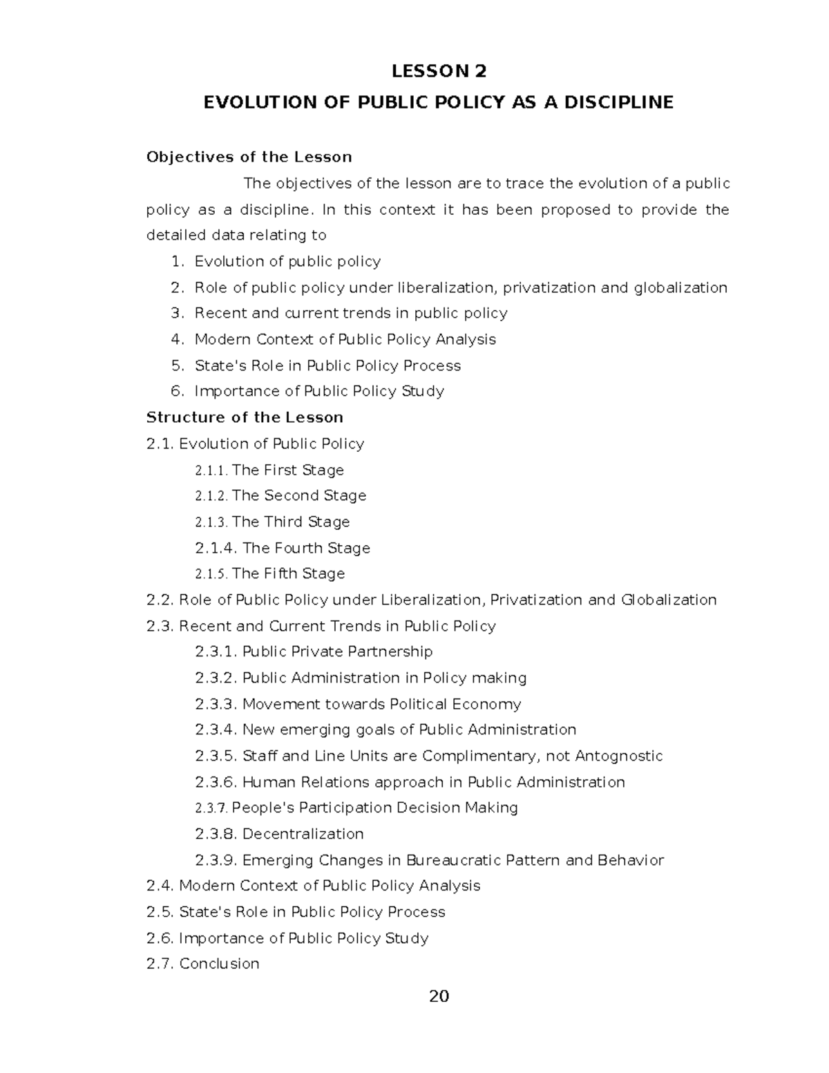 Lesson 2 - Important topic - LESSON 2 EVOLUTION OF PUBLIC POLICY AS A ...