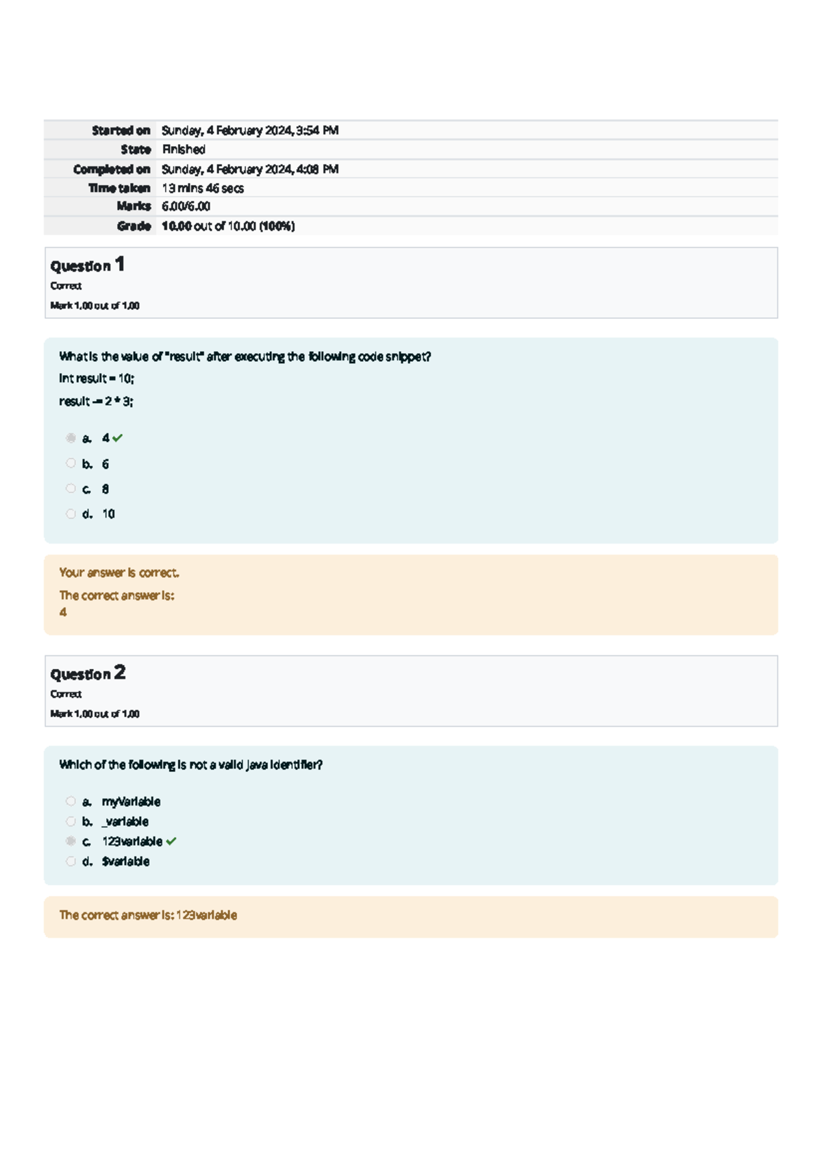 CS 1102 Self-Quiz Unit 1 - Started on Sunday, 4 February 2024, 3:54 PM ...