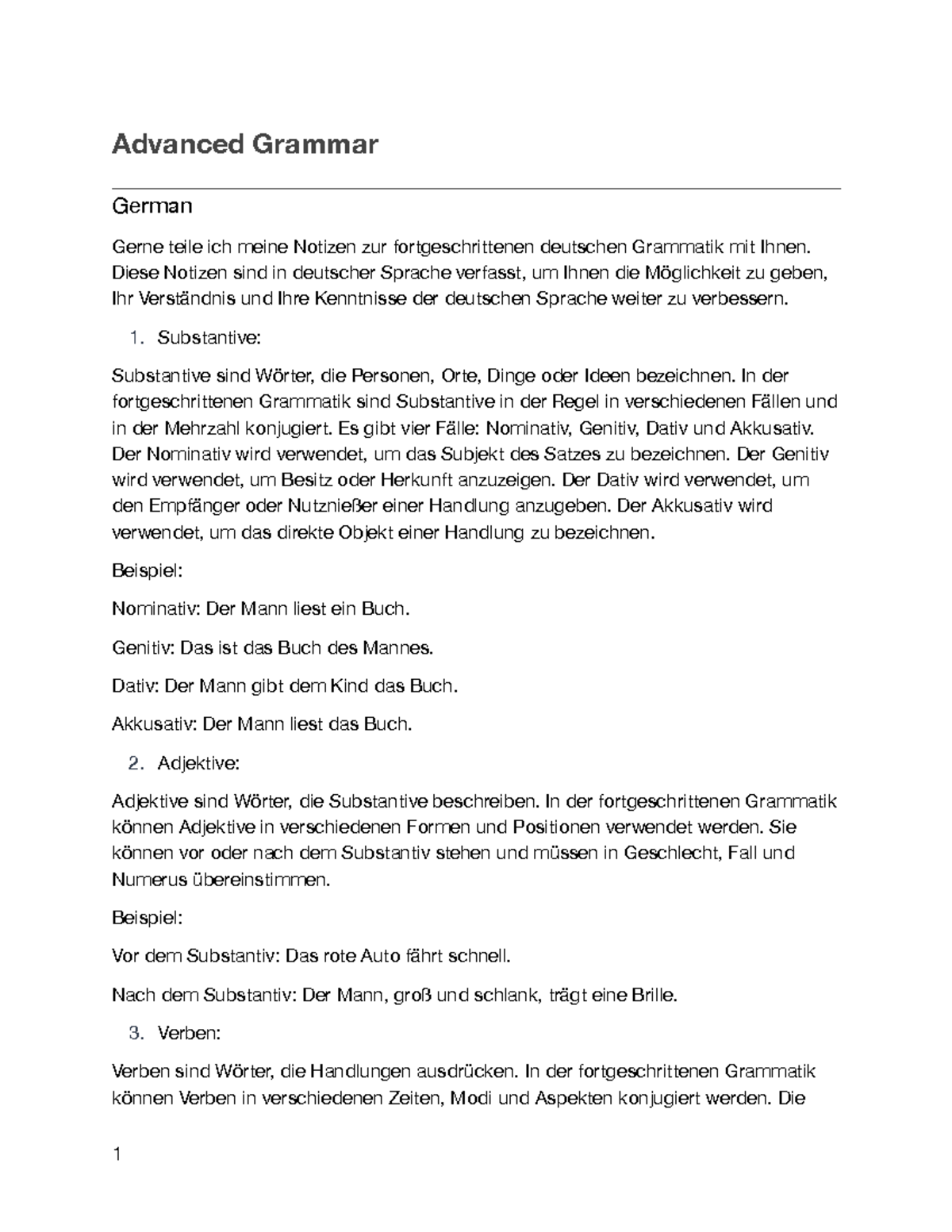 Advanced German Grammar Notes - Advanced Grammar German Gerne teile ich ...