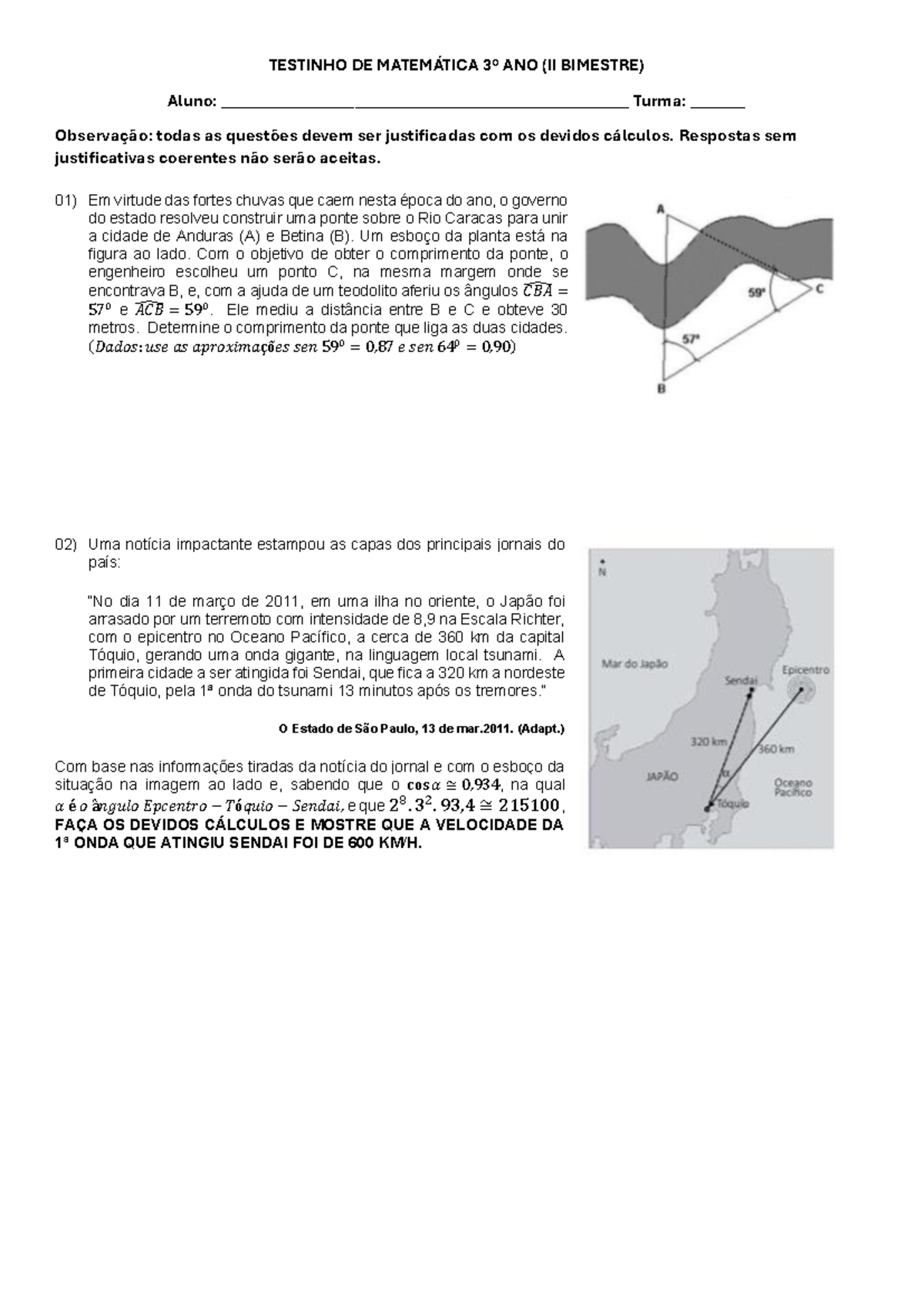 Testinho DE Matem-TICA 3- ANO II Bimestre - TESTINHO DE MATEMÁTICA 3º ...