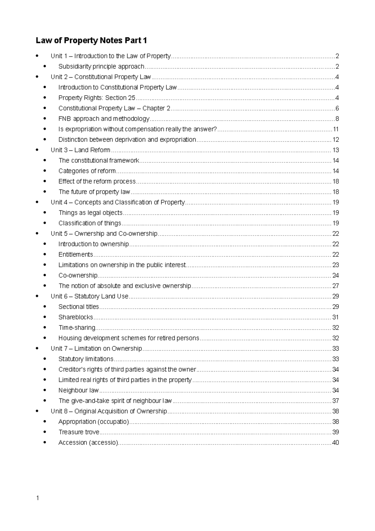 Property Notes Part 1 (1) - Law of Property Notes Part Unit 1 ...