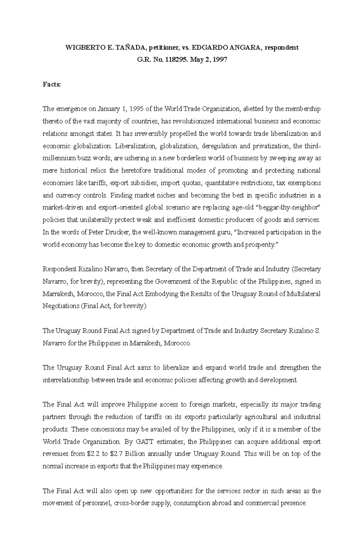 Tanada v angara digest - WIGBERTO E. TAÑADA, petitioner, vs. EDGARDO ...