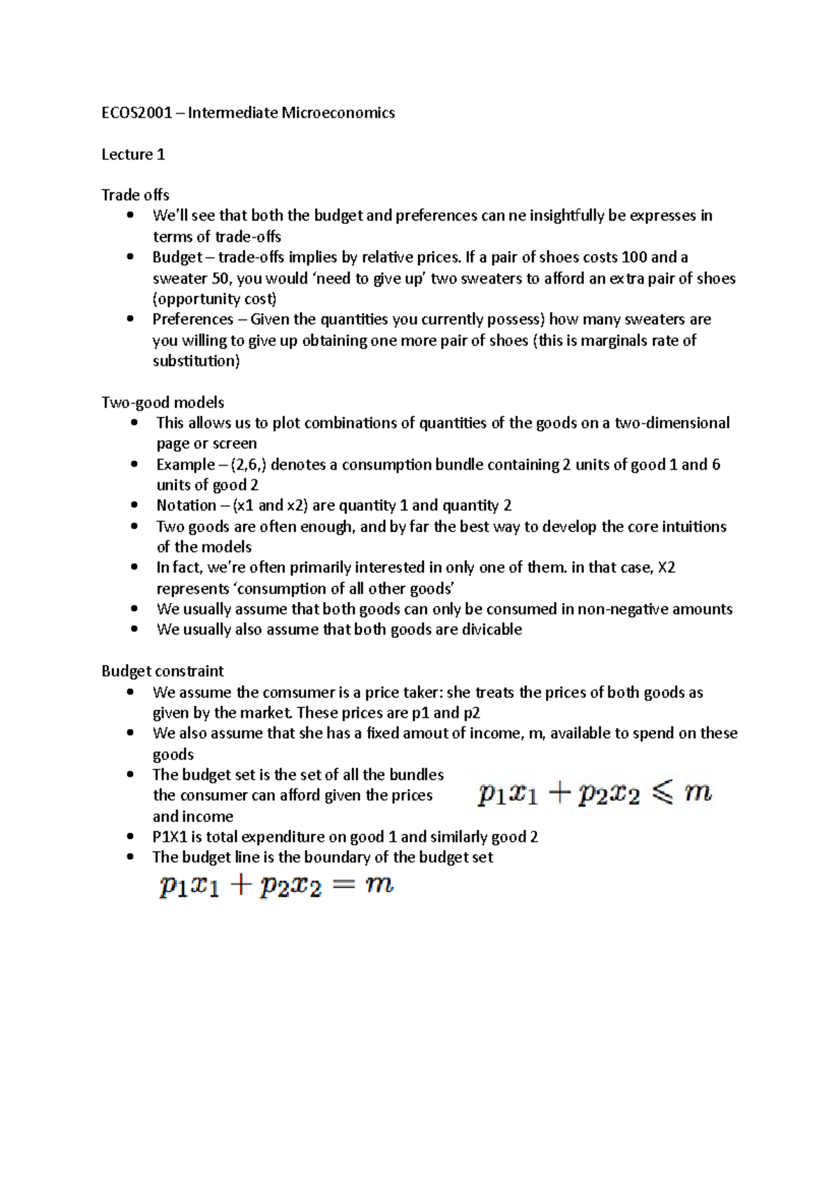 ECOS2001 - lecture notes - ECOS2001 – Intermediate Microeconomics ...