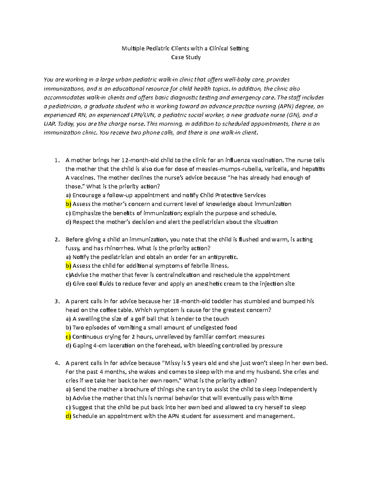 Peds case study - Multiple Pediatric Clients with a Clinical Setting ...