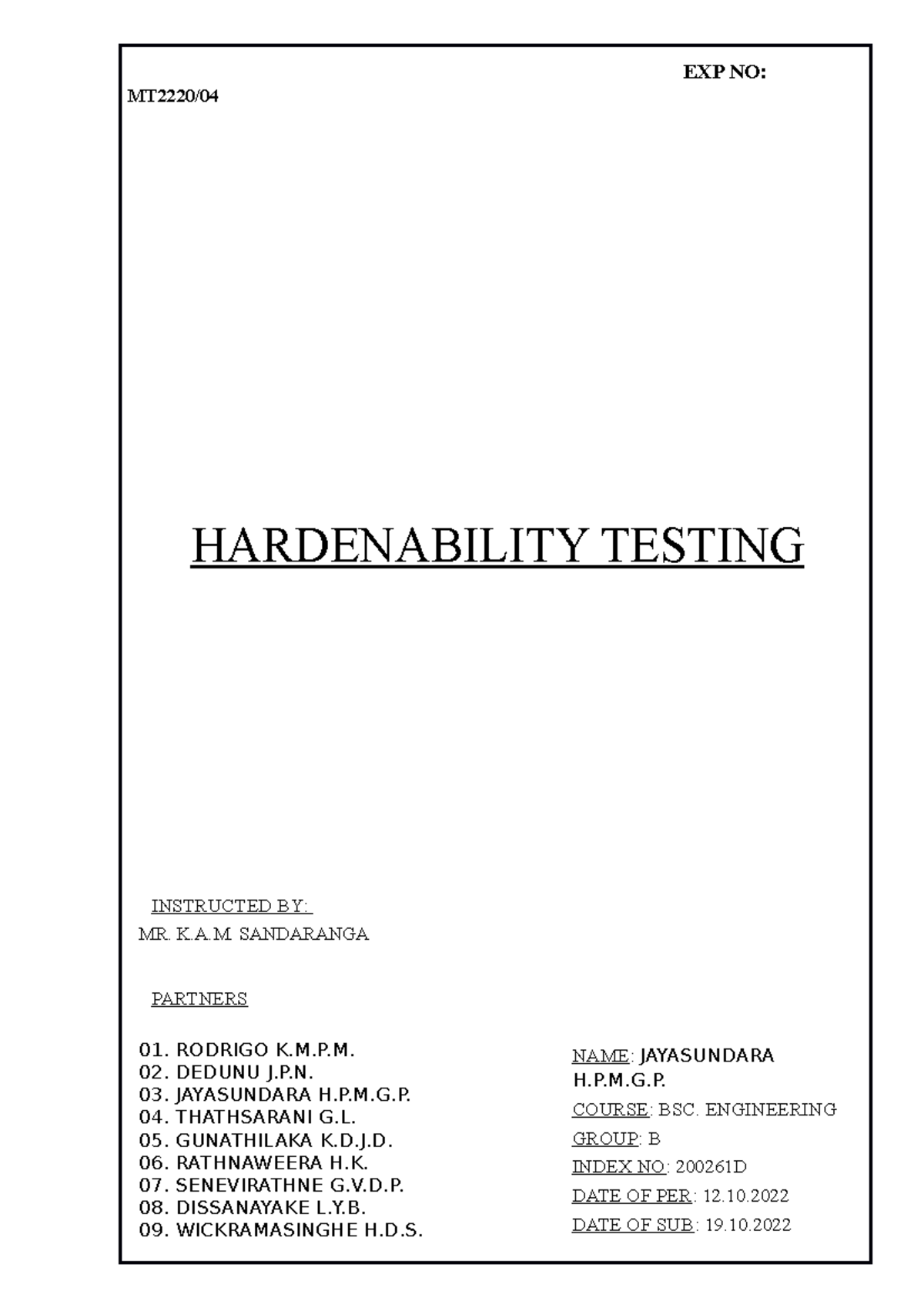 Coursework template - Material science - EXP NO: ####### MT2220 ...