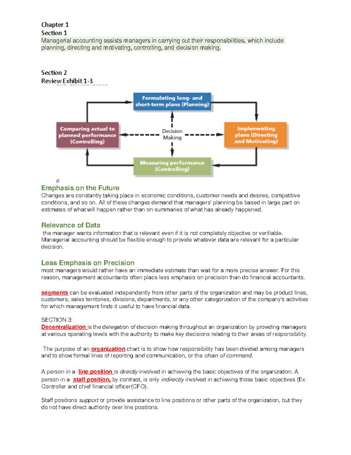 Chapter 1 Notes - Chapter 1 Section 1 Managerial accounting assists ...