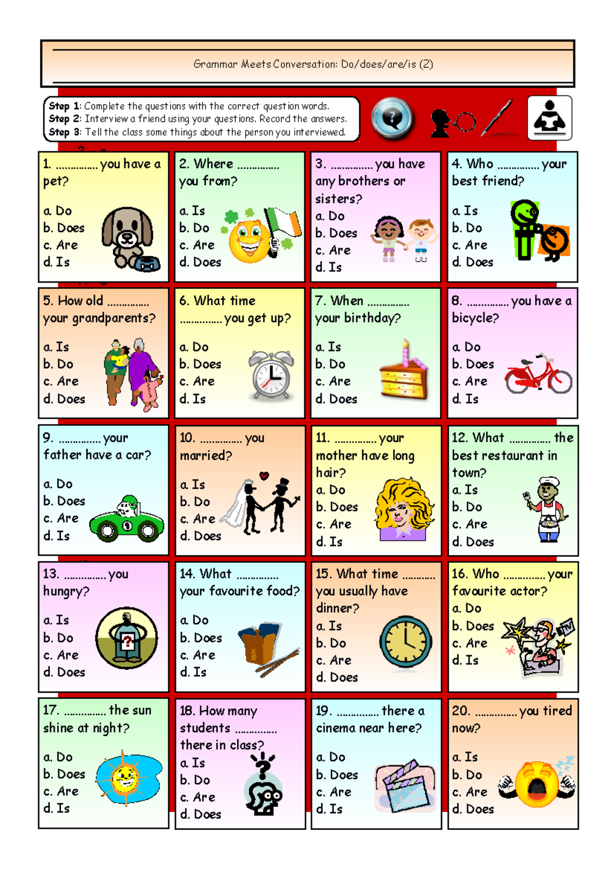 Present Simple Communicative Activity - Answer Key a c a a c a a a b c ...