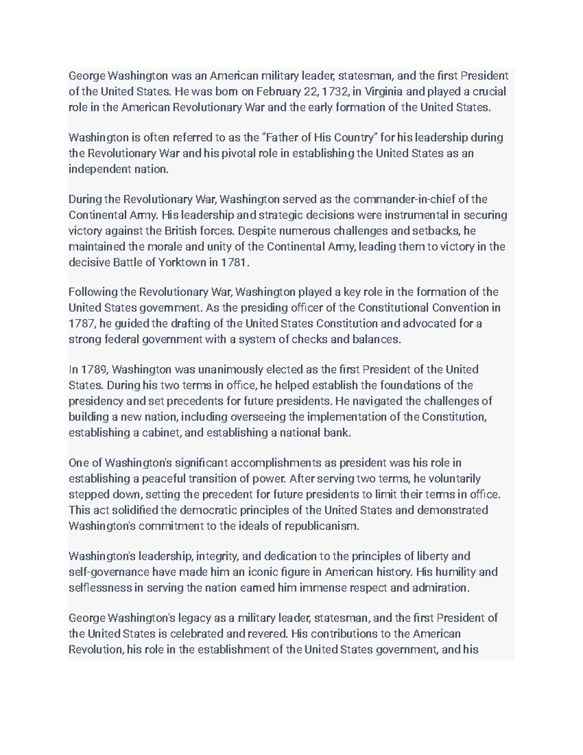 George washington - He was born on February 22, 1732, in Virginia and ...