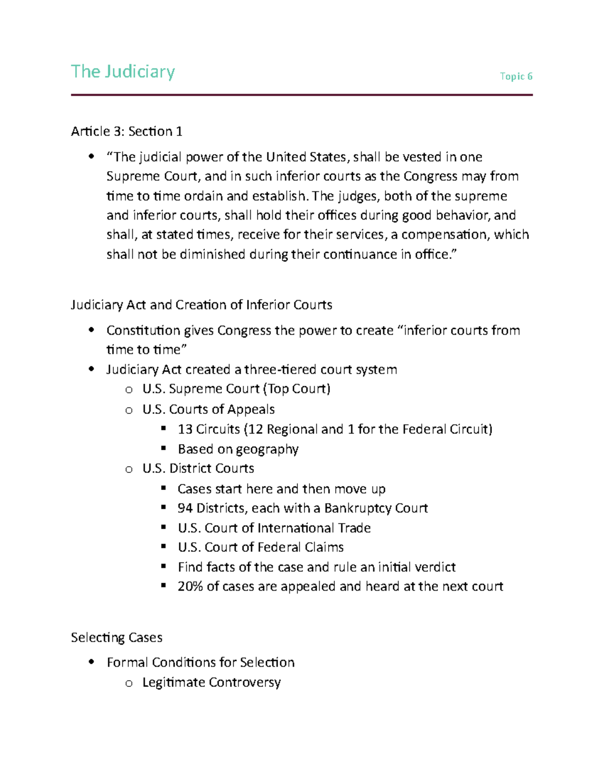 The Judiciary- Topic 6 - Fall 2021 Steven Rogers - The Judiciary Topic ...