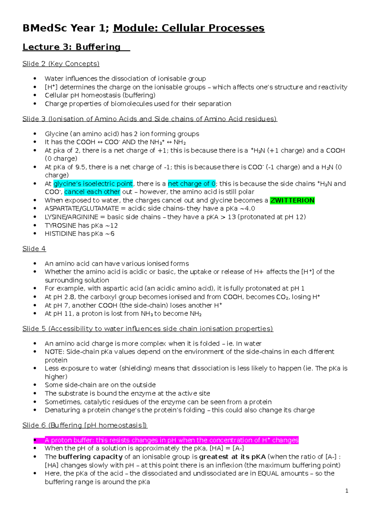 Cellular Processes Biochemistry Lecture Notes Buffering Lecture