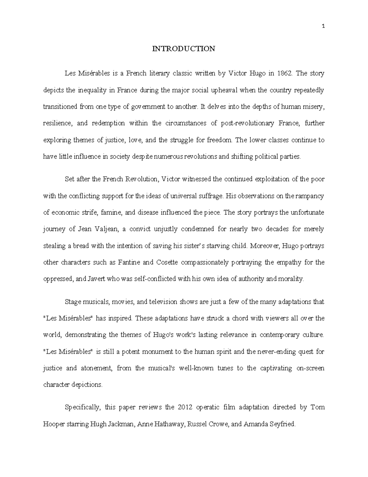 Les Miserables (2012 ) movie review - INTRODUCTION Les Misérables is a ...